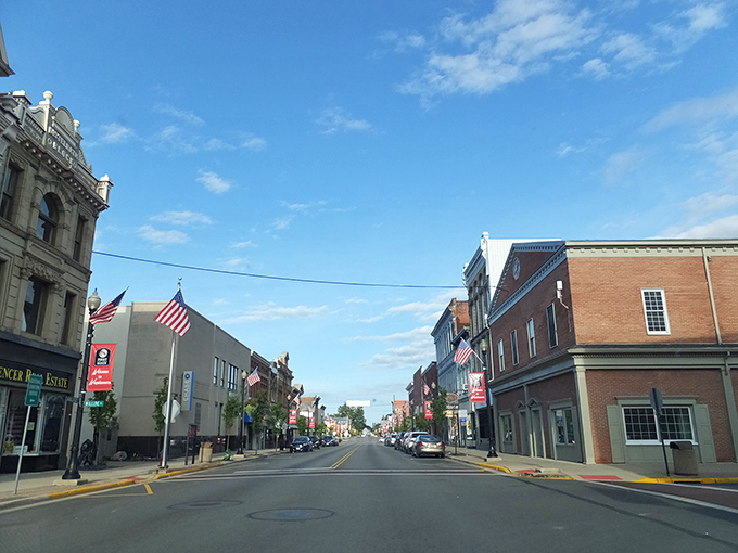 Wapakoneta's main street stretches invitingly under Ohio's big sky, American flags fluttering like a welcome committee for visitors.