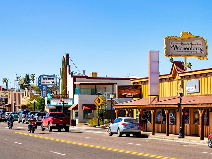 Downtown Wickenburg welcomes visitors with its charming Western storefronts and historic buildings bathed in Arizona sunshine.
