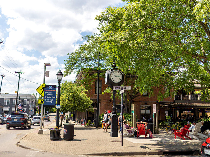 Historic downtown Loveland welcomes visitors with its charming brick buildings, inviting Adirondack chairs, and a clock that seems to tick at a more relaxed pace.