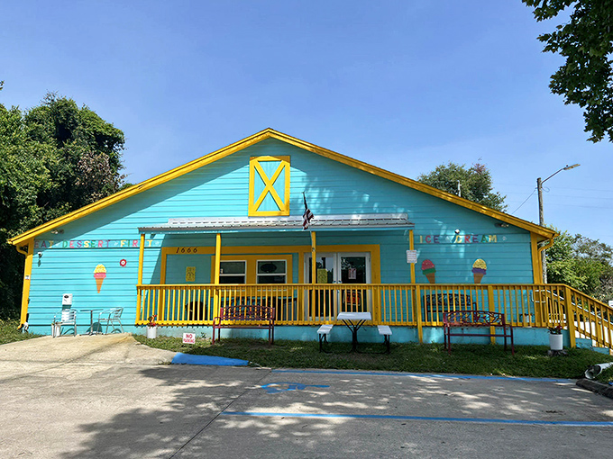 The turquoise and yellow exterior of Happy Howie's isn't just a building&mdash;it's a promise of the colorful flavors waiting inside.