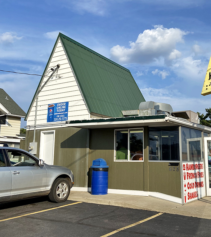 The iconic A-frame with its distinctive green roof stands as a beloved St. Cloud landmark, promising simple pleasures done right.