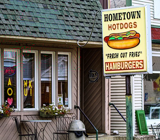 That iconic sign beckons like a beacon of comfort food hope &ndash; Hometown Hotdogs isn't just a meal, it's a Millersport institution.