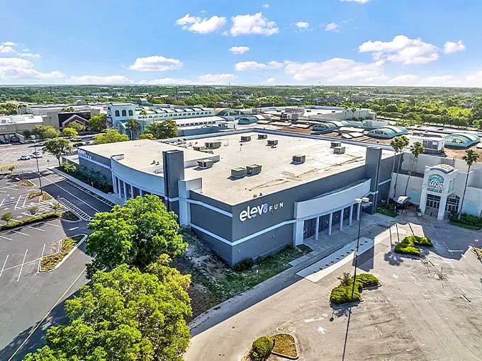 Aerial view of Elev8 Fun Sanford &ndash; where fun reaches new heights in this massive entertainment complex that dominates the Florida landscape.