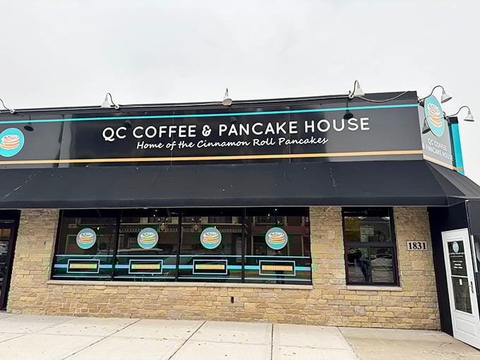 The iconic storefront of QC Coffee & Pancake House, where pancake dreams come true daily from 6am to 3pm.