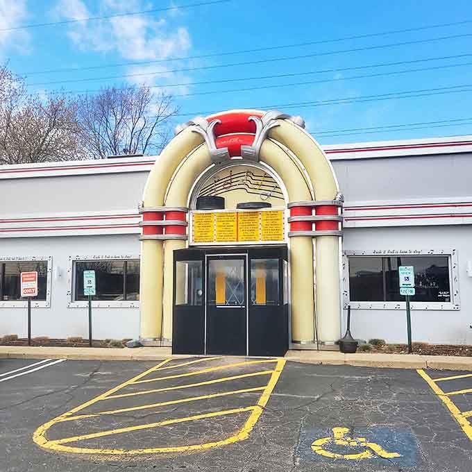 That jukebox entrance isn't just architectural flair, it's a delicious promise wrapped in nostalgic chrome and neon dreams.