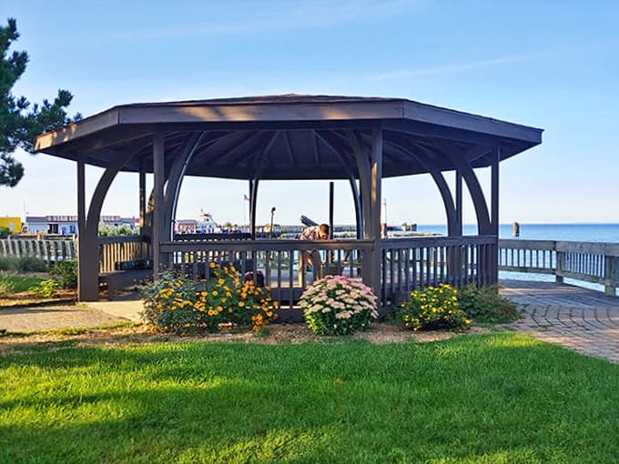 American Legion Park's gazebo provides the perfect spot for contemplating life's big questions, like "Should I get ice cream?"