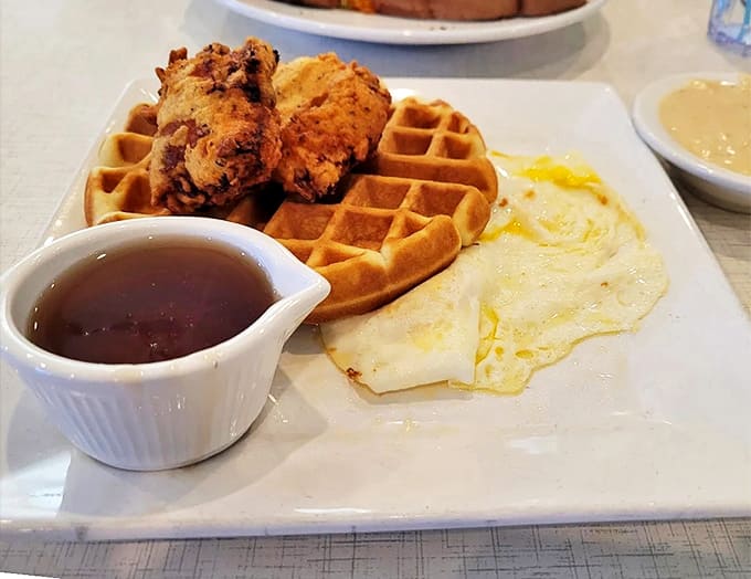 Chicken and waffles – the breakfast equivalent of a standing ovation, where savory meets sweet in perfect harmony.
