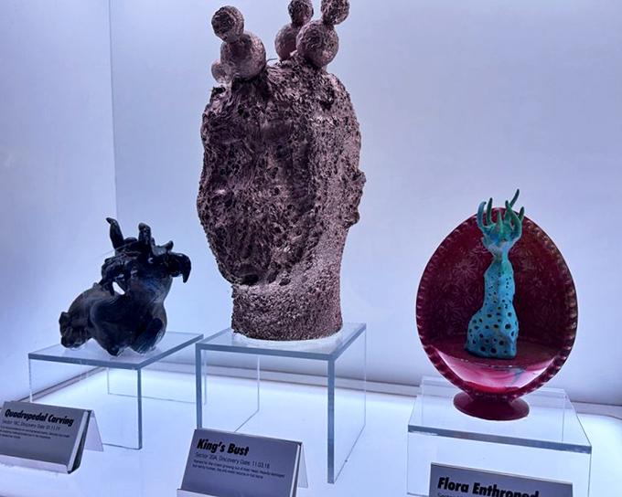 Peculiar artifacts from imaginary civilizations sit displayed like museum treasures &ndash; each telling stories from worlds unknown.