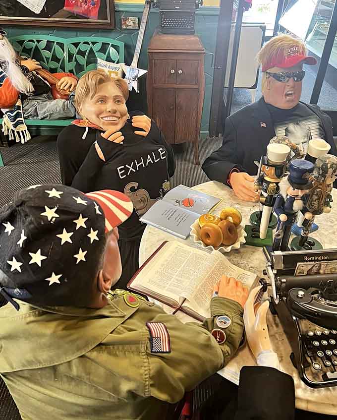 Life-size figures add whimsy to the dining experience, though they're notoriously bad at splitting the check.