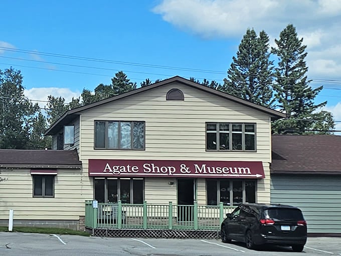 The shop's exterior fits perfectly into Beaver Bay's small-town charm, looking exactly like the kind of place hiding unexpected treasures inside.