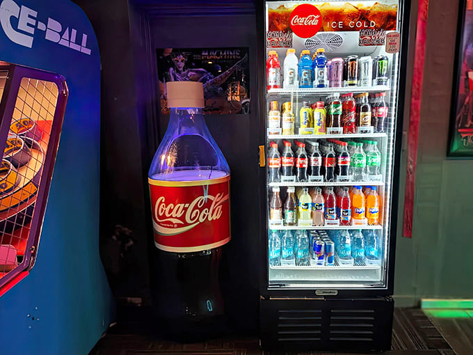 A rainbow of refreshments stands ready to quench thirsts worked up during intense gaming sessions.