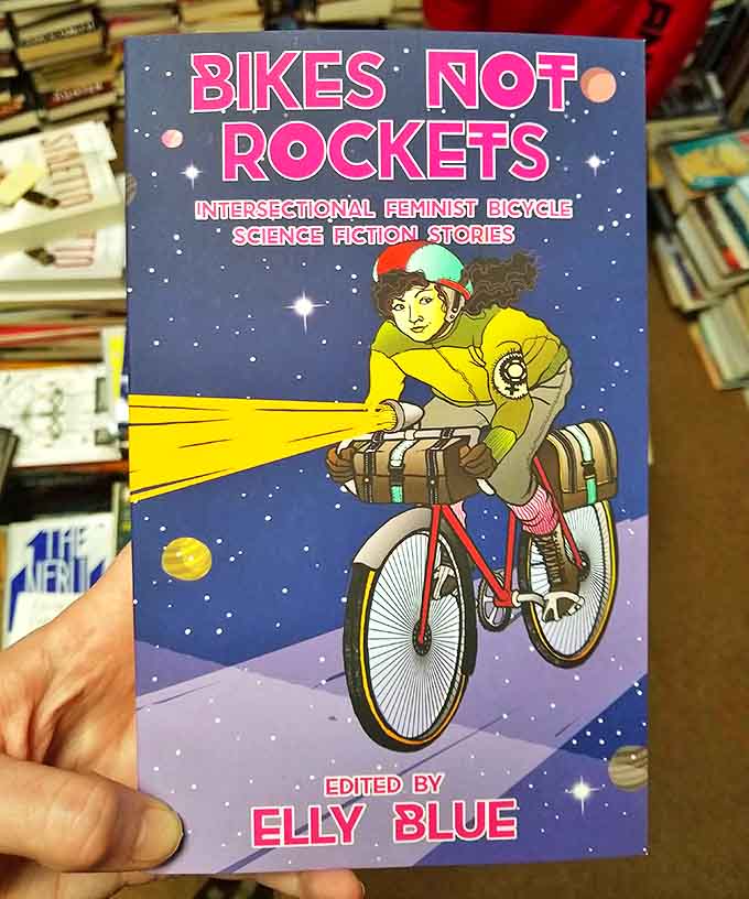 "Bikes Not Rockets" showcases the store's diverse collection, where feminist science fiction pedals boldly into new narrative territories.