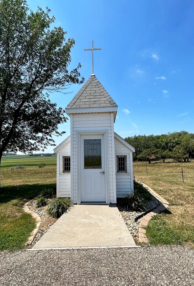 Prairie Heights Community Church: where faith meets simplicity in a structure barely bigger than a garden shed.