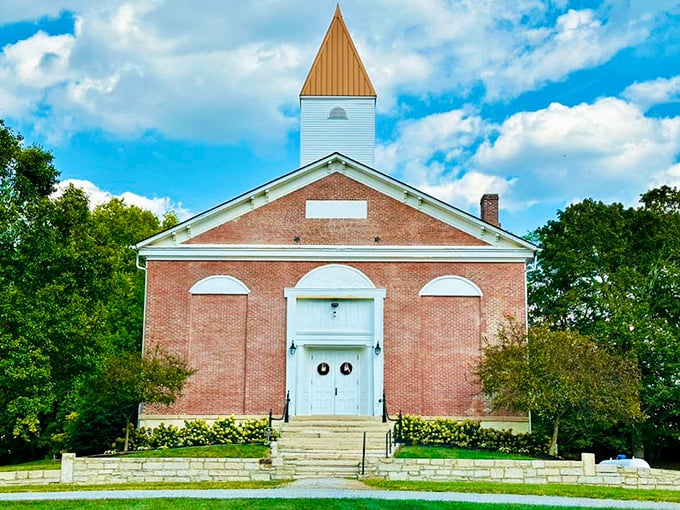Buckskin Community Church reaches skyward with its simple white steeple, a spiritual anchor in this close-knit community since horse-and-buggy days.