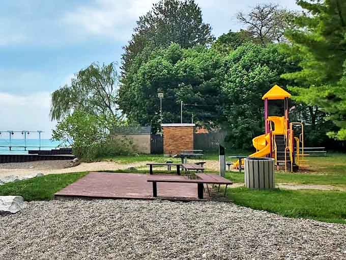 Little adventurers find their paradise at the playground, where lake views compete with slides and swings for children's attention.