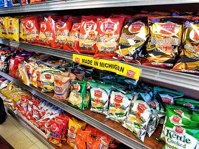 This chip display is organized with the precision of a military operation, offering every flavor combination your snack-loving heart could possibly desire.