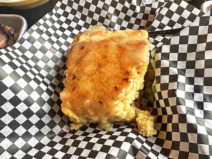 Cornbread that walks the perfect line between cake and bread, its golden crust giving way to a tender interior begging for honey butter.