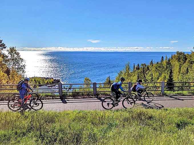 "Just five more minutes," said every cyclist who's ever stopped at this panoramic overlook of Lake Superior's endless blue horizon.