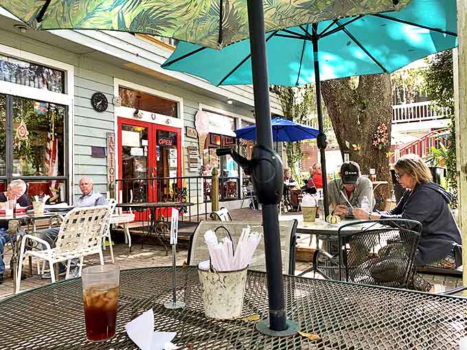 Outdoor seating surrounded by lush greenery makes you forget you're dining at a cafe and not in someone's secret garden.