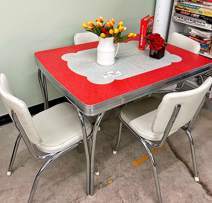 This retro dining set with its cherry-red tabletop has hosted countless family meals and late-night conversations. If only it could talk!