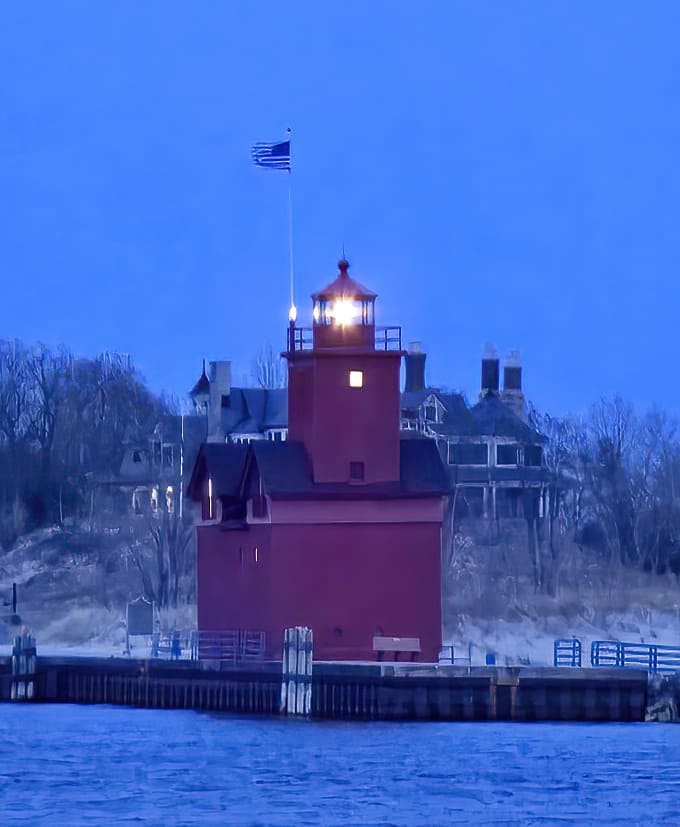 When darkness falls, Big Red's light comes alive, proving that this beauty isn't just for show but still serves its vital maritime purpose.