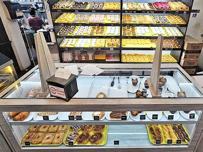 The donut display case &ndash; a wonderland of glazed, frosted, and filled creations that makes choosing just one nearly impossible.