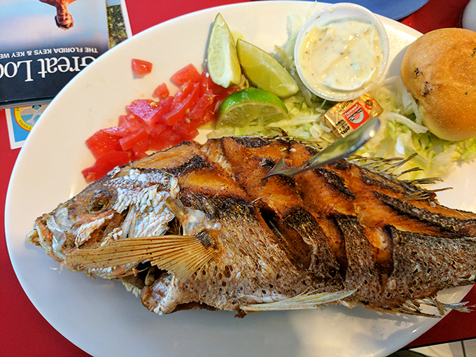 The whole yellowtail snapper &ndash; crispy-skinned and tender-fleshed &ndash; stares back as if to say, "Yes, I'm delicious, and yes, this is how fresh fish should be served."