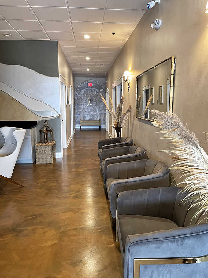 Even the corridors are crafted for comfort, with plush seating and flowing design elements that make the journey between treatments part of the experience.