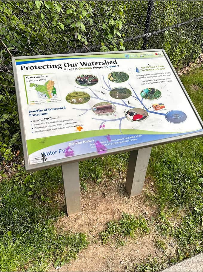 Educational signage explains the importance of watershed protection, reminding visitors that natural wonders depend on environmental stewardship.