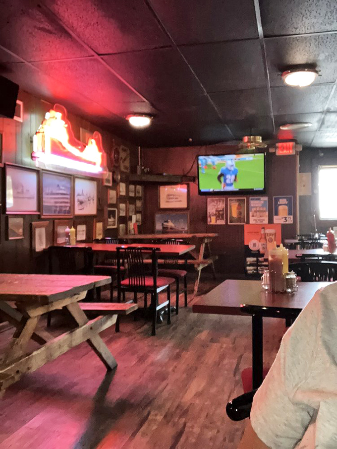 The dining area's warm glow invites lingering conversations and second rounds &ndash; where strangers become friends over great food.