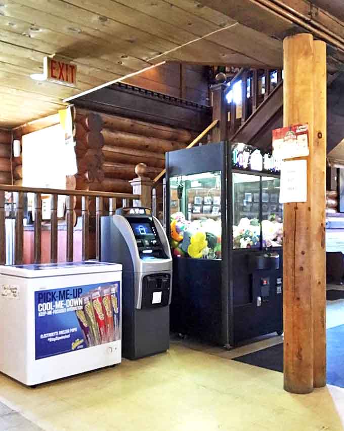 Log walls and wooden beams create that authentic North Woods atmosphere where every meal feels like you're dining in a cabin retreat.