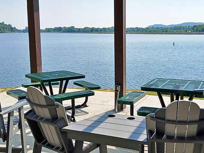 Adirondack chairs positioned for maximum relaxation &ndash; just add coffee at sunrise or wine at sunset for perfect bookends to any day.