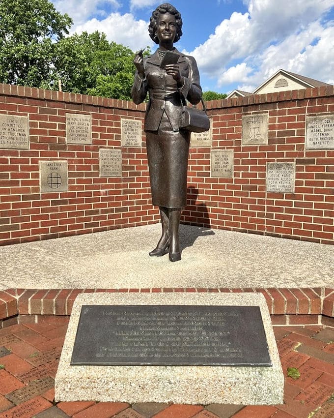 The Lois Lane statue honors actress Noel Neill, reminding visitors that behind every great superhero stands an equally impressive journalist.