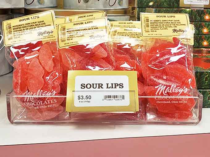 Pucker up! Malley's famous Sour Lips candies provide a tangy counterpoint to all that chocolate sweetness.