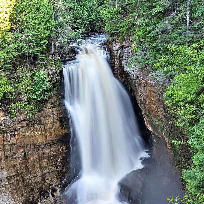 Miners Falls doesn't just flow &ndash; it performs, creating a natural symphony of rushing water and misty applause.