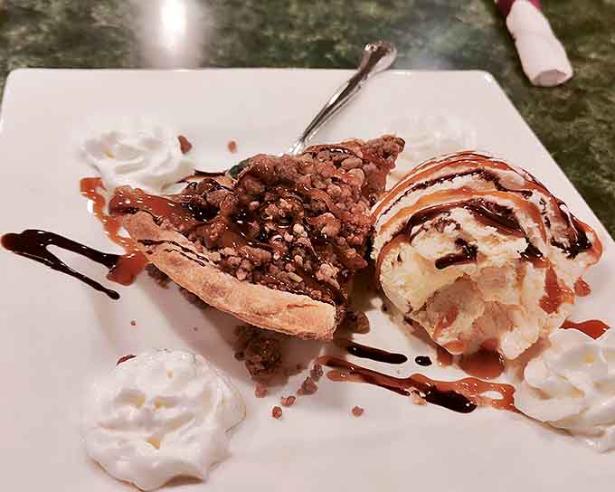 Warm apple crisp meets cool ice cream in this classic dessert duet that sings of homemade goodness and simple pleasures.