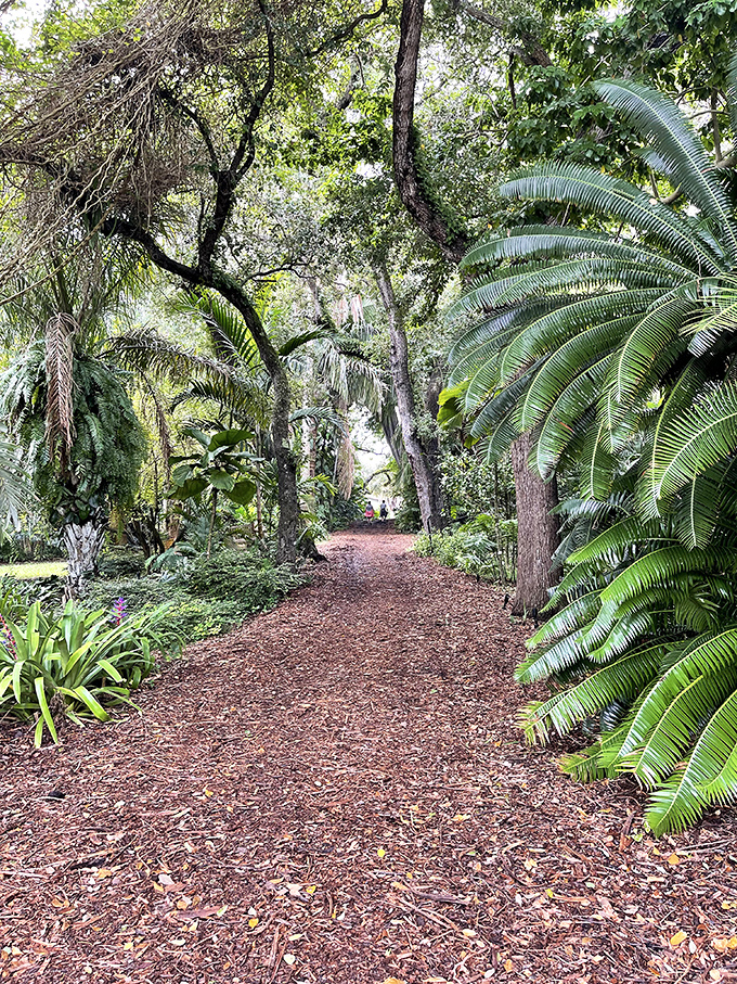 This mulched forest trail practically begs for bare feet &ndash; though the sign politely requests you keep your shoes on.