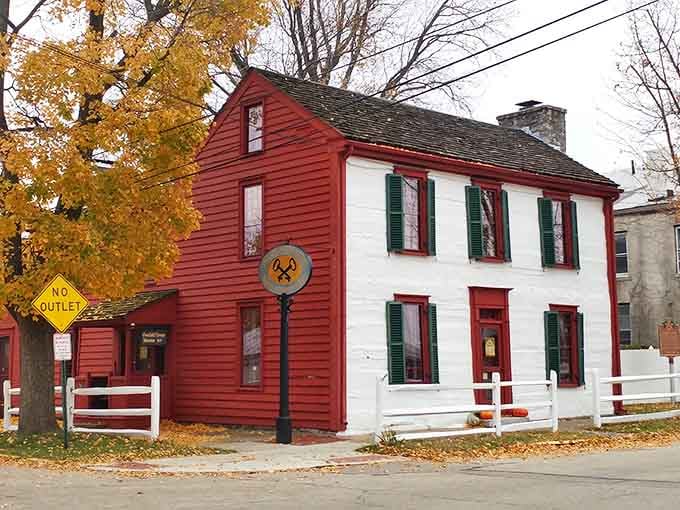 The historic red and white Overfield Tavern Museum stands as a living textbook of early Ohio frontier life.