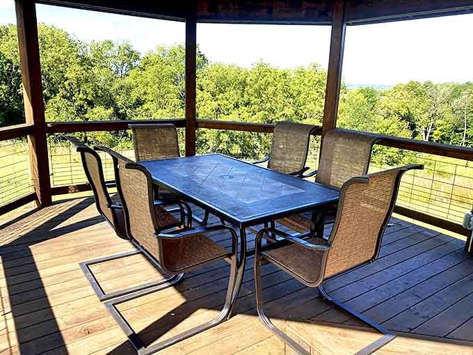 Dinner with a view takes on new meaning at this sheltered outdoor dining area where every meal comes with a side of endless horizons.