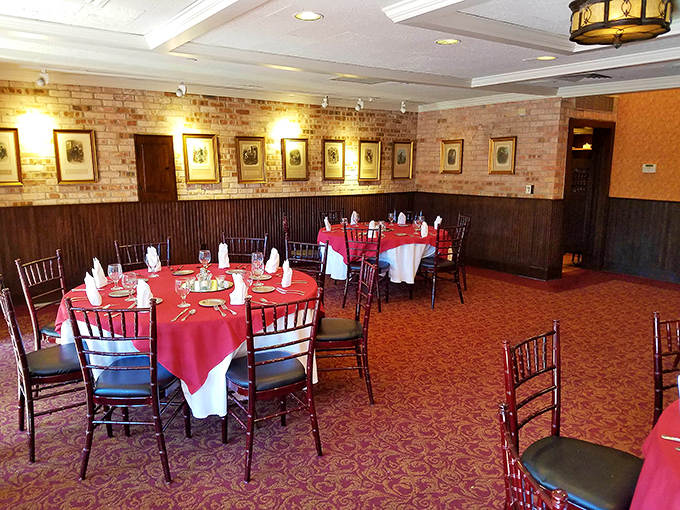 Red tablecloths and elegant place settings create the perfect backdrop for celebrations where memories are made between courses.