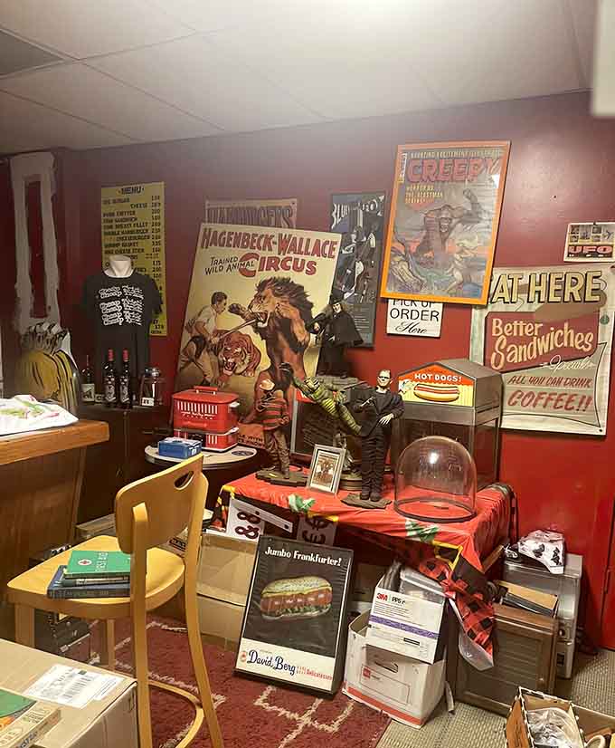 Shelves overflow with eclectic treasures ranging from carved figures to vintage toys, creating a collector's paradise where discovery awaits around every corner.