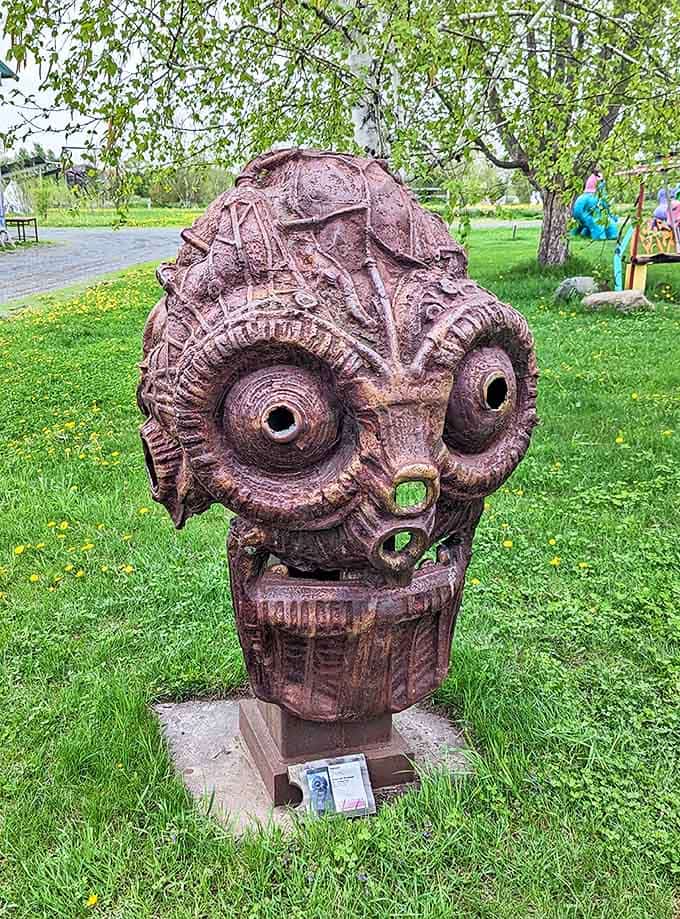 This expressive metal face seems perpetually surprised &ndash; much like visitors encountering Franconia's artistic wonders for the first time.