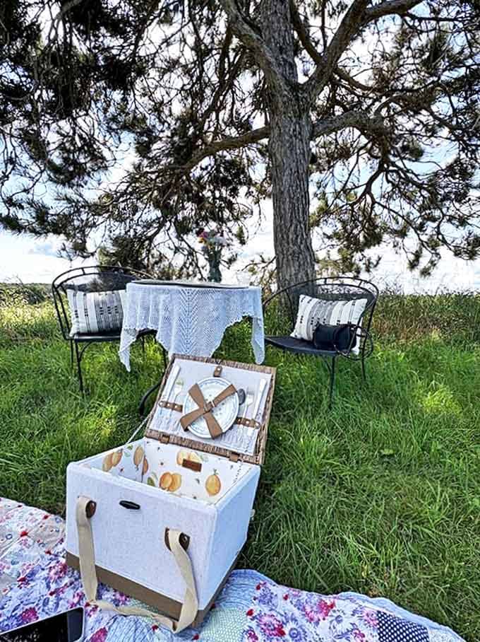 Pack your favorite snacks and claim this shady spot for an afternoon of wine and relaxation.