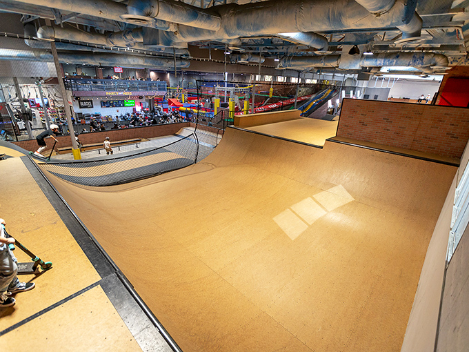 Skaters paradise without the skinned knees that come from concrete wipeouts. This wooden wonderland offers the perfect training ground for budding boarders.