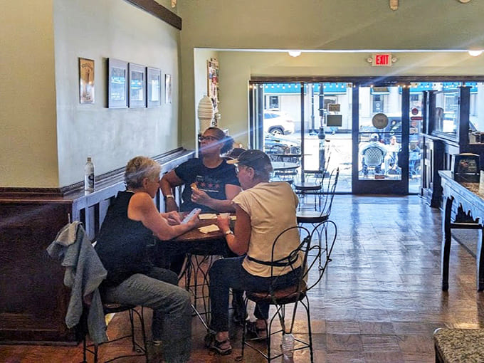 Happy customers enjoying their treats, blissfully unaware that their ice cream is melting faster than their willpower.