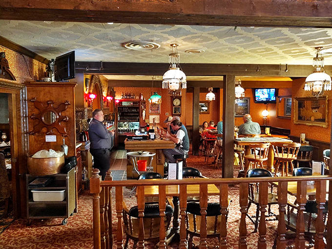 Another dining area showcases the restaurant's commitment to preserving its historical character while providing a comfortable setting for memorable meals.