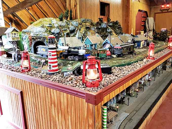 Miniature mining town comes alive in this detailed diorama, complete with tiny workers going about their daily tasks.