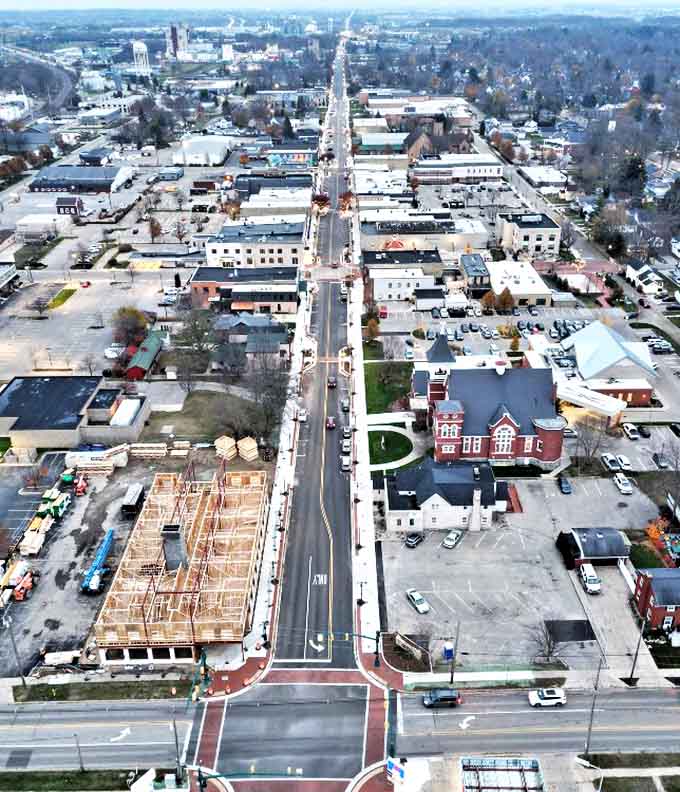 This aerial view captures Zeeland's perfect layout &ndash; a walkable downtown surrounded by neighborhoods where front porches still matter.