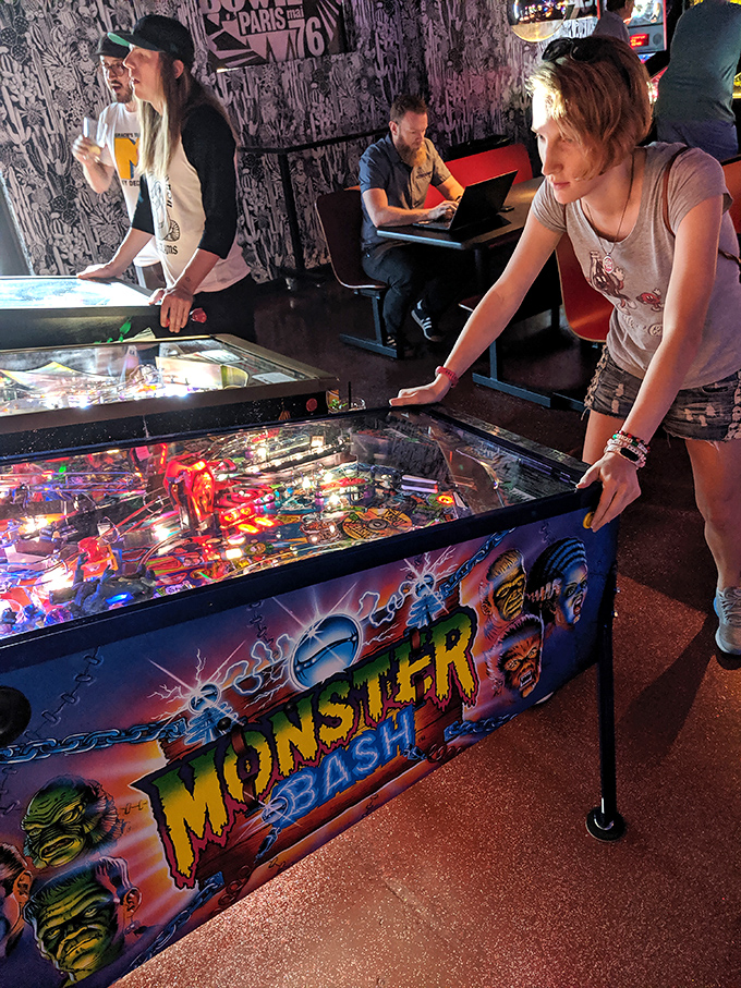 This corner of arcade heaven features machines from every era, where players can lose themselves in the satisfying clack of flippers and flash of lights.