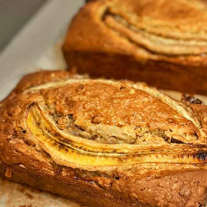 Banana bread with swirls that hypnotize you into believing calories consumed while standing don't count.